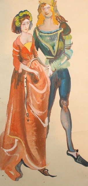 TABLEAU ANCIEN À la gouache dessin de costumes de théâtre signé EUR 94 ...