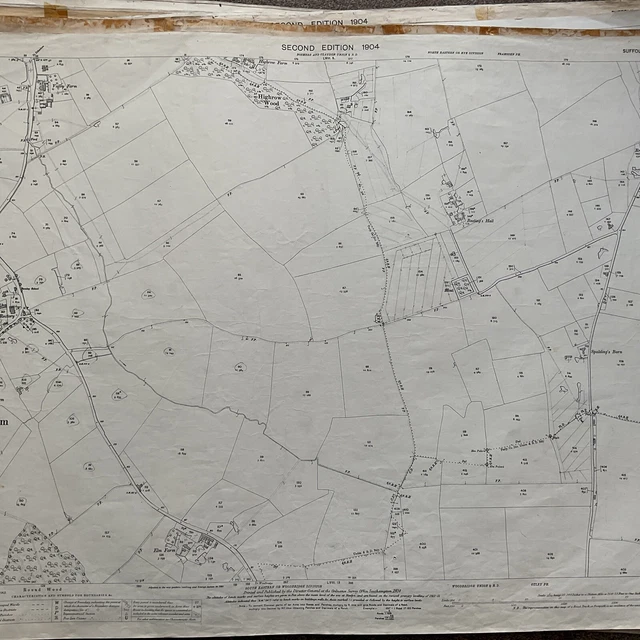 LARGE SCALE ANTIQUE Ordnance Survey Map - SUFFOLK - HELMINGHAM Area ...