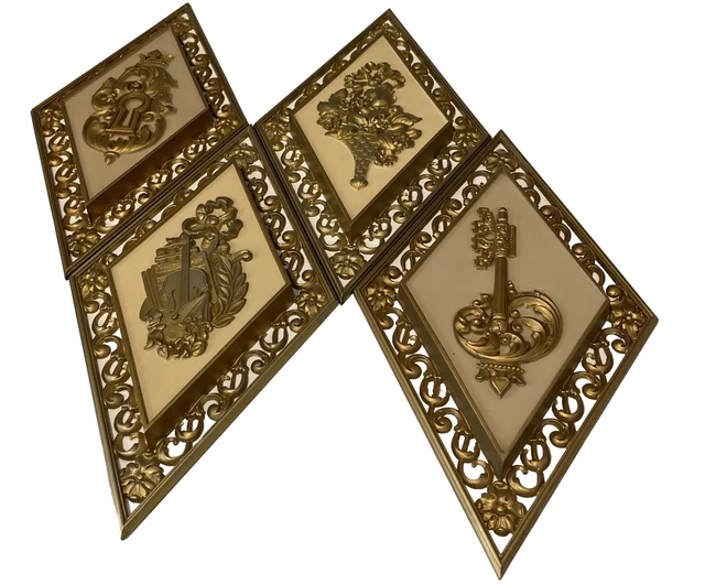 4 VINTAGE MCM Syroco Gold Diamond Shape Wall Decor Plaques USA 4271 £14 ...