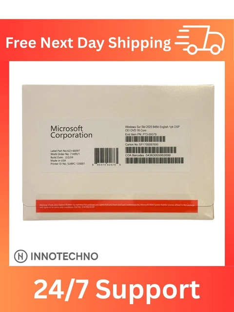 WIN SERVER 2025 Standard 64-Bit 16 Core, DVD + Genuine License, Factory ...