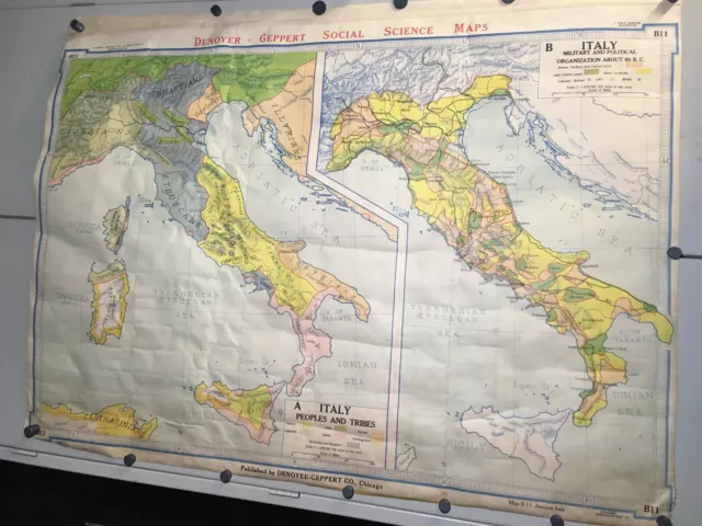 VINTAGE 1956 DENOYER Geppert Social Sciences Classroom Map B11 Ancient ...