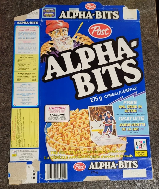 1981 POST ALPHA-BITS Cereal Box- NHL Stars In Action Cards -Tough to ...