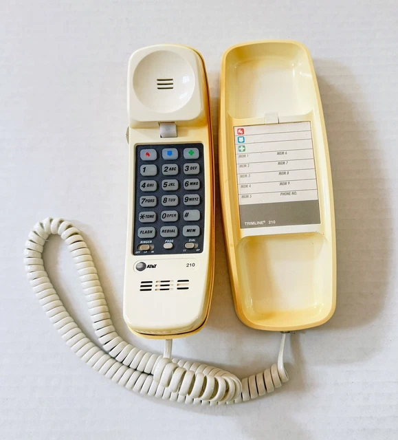 AT&T 210 CORDED Trimline Push Button Landline Phone Ivory For Wall or ...