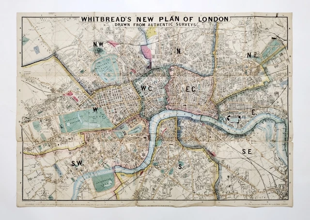 NEW PLAN OF LONDON original antique Victorian folding map Whitbread ...
