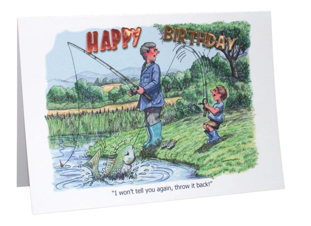 HAPPY BIRTHDAY FISHING Humour Cartoon A5 Funny Greeting Card By Armand ...