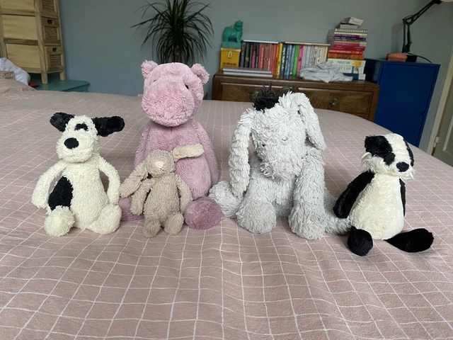 JELLYCAT BUNDLE 5 x Rare & Retired: Bashful Bunny, Badger, Puppy, Hippo ...
