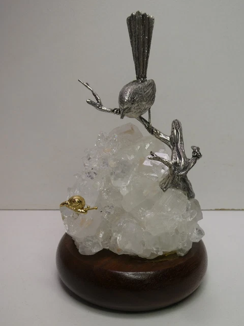 AUSTRALIAN STERLING SILVER & 9Ct Gold Statue Model Figurine Fairy Wren ...