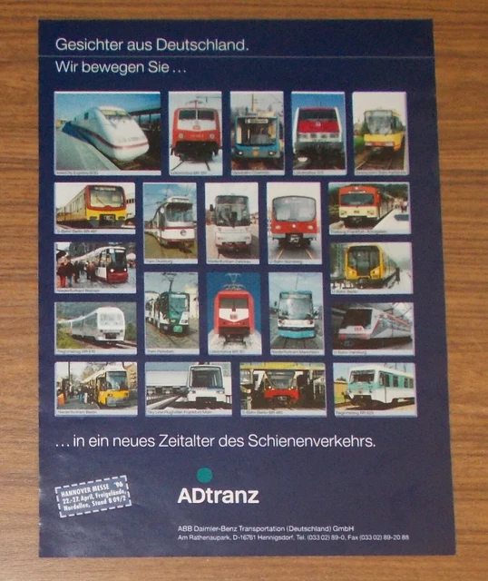 PUBBLICITÀ RARA ADTRANZ ABB Daimler-Benz Transportation ICE locomotiva ...