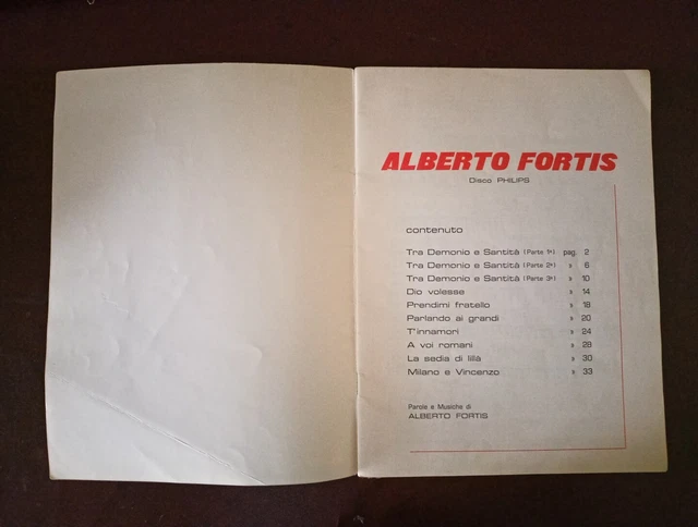 SPARTITO MUSICALE - ALBERTO FORTIS- Disco Philips - 1980 EUR 18,00 ...