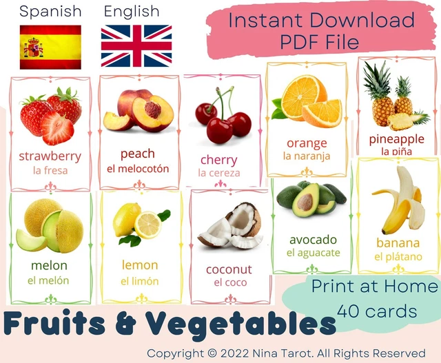 SPANISH ENGLISH BILINGUAL Flashcards Printable Instant Download Digital ...