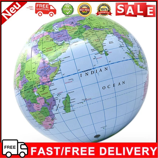 INFLATABLE GLOBE WORLD Earth Ocean Map Beach Ball Geography Kid ...