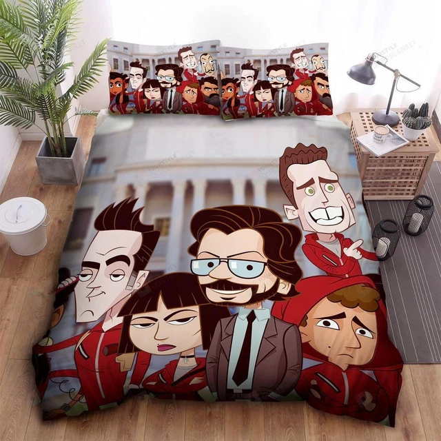 MONEY HEIST TEAM As Animated Characters Quilt Duvet Cover Set King ...