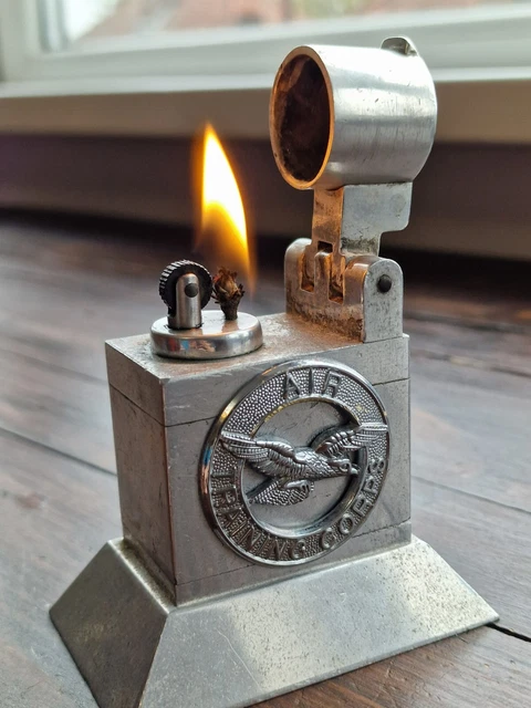RARE VINTAGE ALUMINIUM Lift Arm Table Petrol Lighter With Badge AIR ...