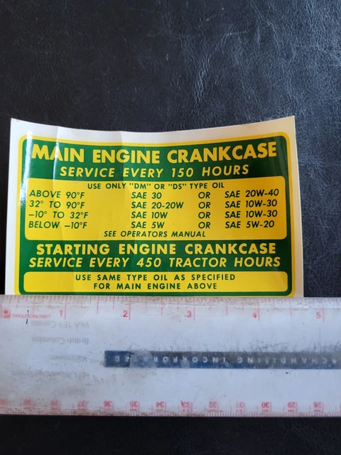 VINTAGE ORIGINAL JOHN Deere Decal Main Engine Crankcase Starting Engine ...