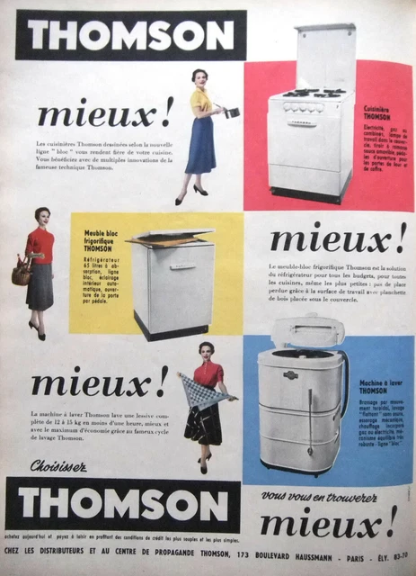 PUBLICITÉ DE PRESSE 1955 Thomson Cuisinière Meuble Frigorifique Machine A Laver EUR 3,00 ...