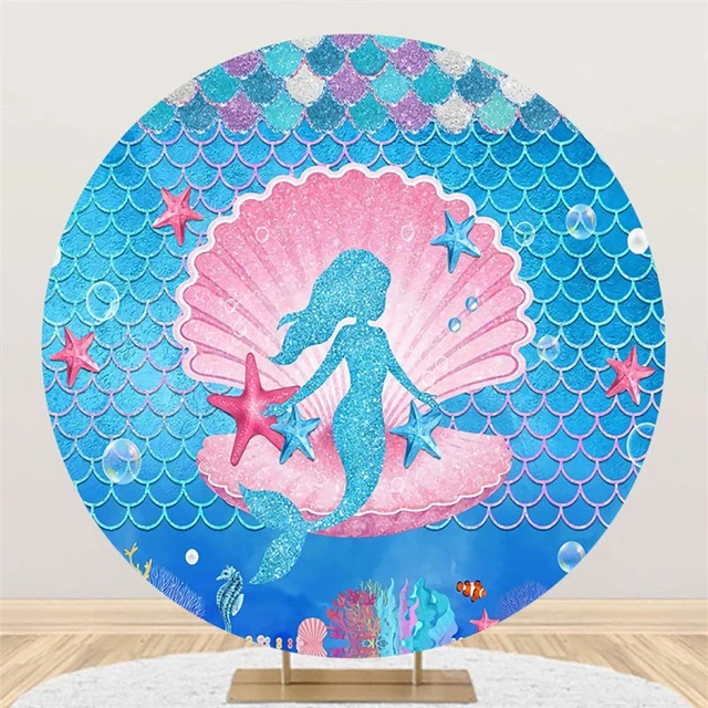 GOLD GLITTER MERMAID Pink Shell Round Birthday Backdrop $35.97 ...