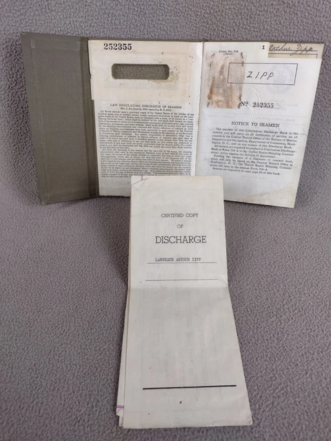 CONTINUOUS DISCHARGE BOOK 1945 Seaman, Certificate of Service ...