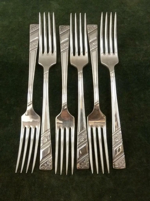 6 VINTAGE VINERS EPNS Dinner Table Forks Silver Rose pattern silver ...