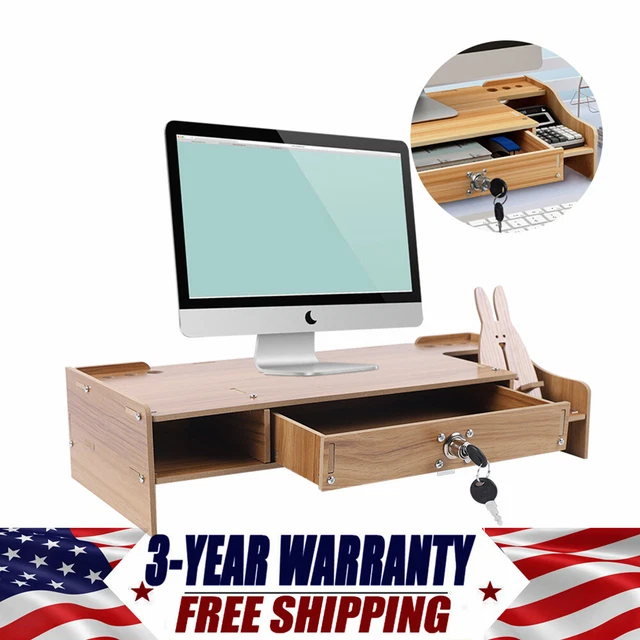 WOOD MONITOR RISER with Drawer Computer/Laptop/PC Stand for Desk ...
