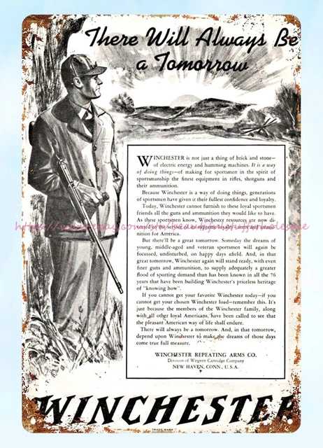 TIN PLAQUE METAL signs 1942 fiream ww2 WINCHESTER rifle hunter metal ...