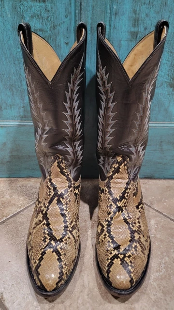 TONY LAMA PYTHON Boots 10D Reticulated Snake Gold Label Leather Cowboy ...