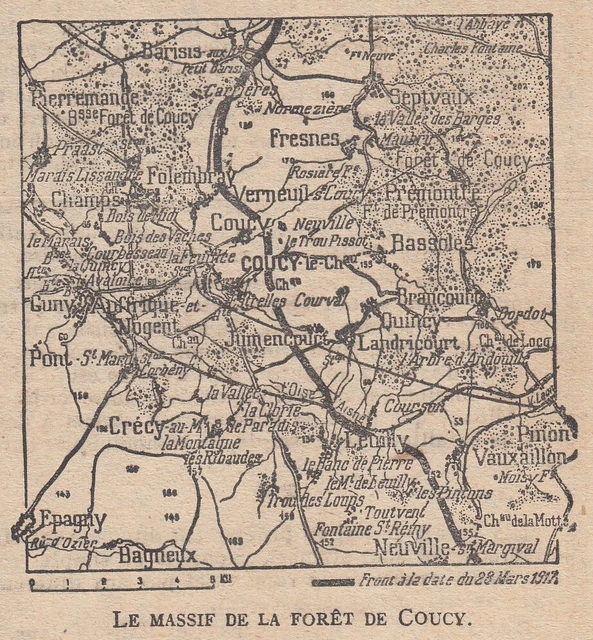 G9547 LE MASSIF de la Foret de Coucy - France - Mappa epoca - 1917 ...