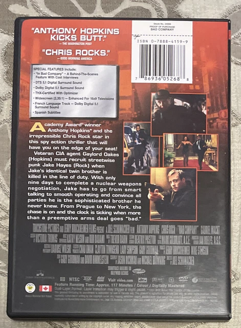 BAD COMPANY (DVD, 2002) Anthony Hopkins, Chris Rock $4.87 - PicClick CA