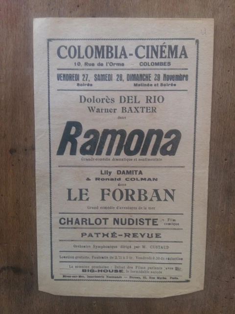 CINEMA PROGRAM RAMONA The Pirate Dolores Del Rio Lilly Damita 1933 £10. ...