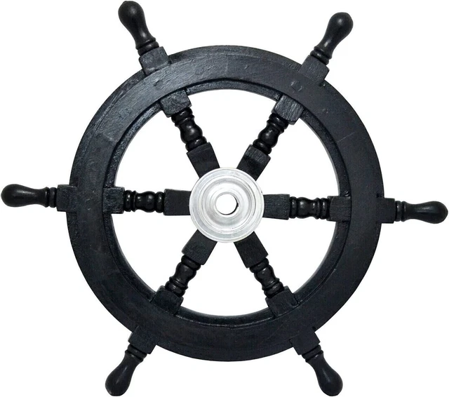 ROUE DE NAVIRE nautique en bois naturel fabriqué à la main bateau noir pirate... EUR 148,72 ...