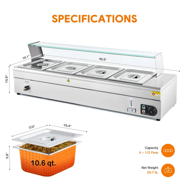 4X1/2PANS COMMERCIAL FOOD Warmer Bain Marie Electric Buffet Pan ...