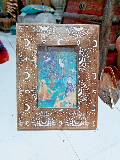 HANDMADE INDIAN SOLID Mango Wood Moon Design Photo Frame £17.95 ...