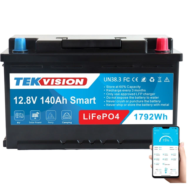 TEKVISION LIFEPO4 12V 140Ah DIN H7 Bluetooth lifepo4 100ah Lithium ...