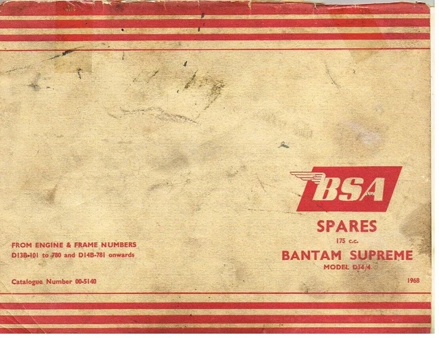 BSA MODEL D14/4 Bantam Supreme Original 1968 Factory Illustrated Parts ...