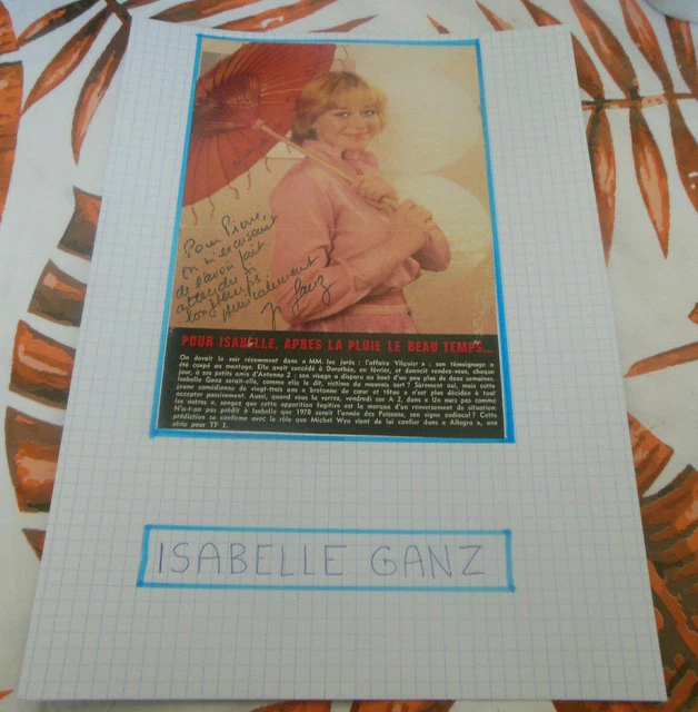 AUTOGRAPHE D'ISABELLE GANZ SUR COUPURE DE PRESSE COLLEE SUR BRISTOL 21 ...