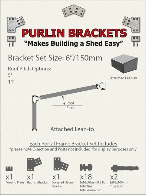 ATTACHED SKILLION LEAN-TO Shed 6inch C Section Purlin Bracket Set ...