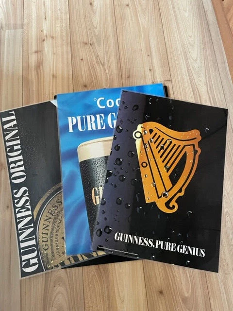 GUINNESS POSTER FRAME with 3 double sided laminated advertising posters ...