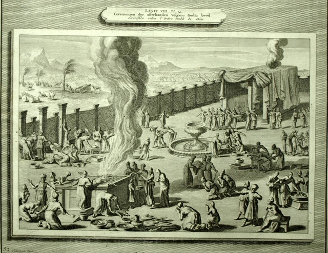 MOISE CONSECRATES AARON AND HIS SONS Ancient Bible Board Engraving 1700 ... MOISE CONSECRATES AARON AND HIS SONS Ancient Bible Board Engraving 1700 ...