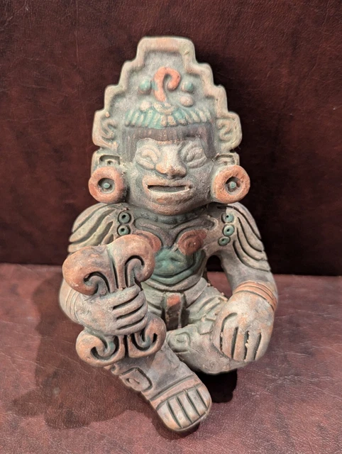 VTG AZTEC MAYAN Warrior Clay Pottery Mexican Folk Art Figurine ...