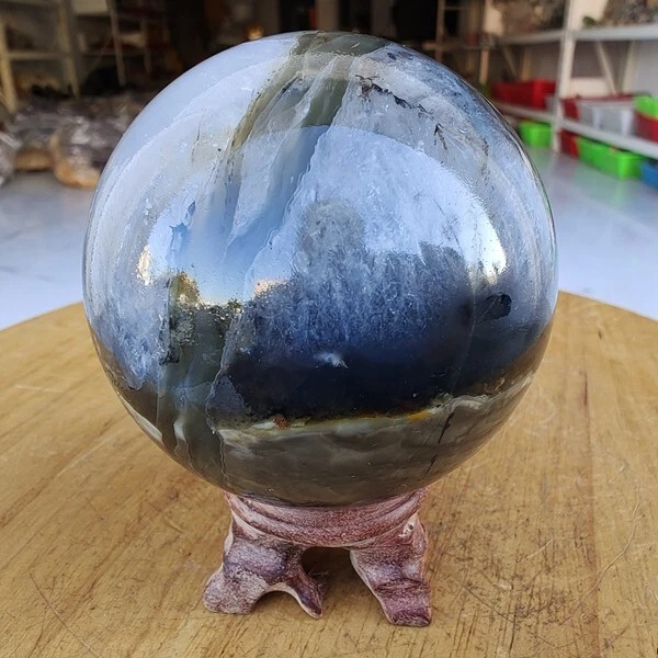 720G RARE NATURAL blue Volcanic Rock agate Sphere Quartz Crystal Ball Healing EUR 51,16 ...