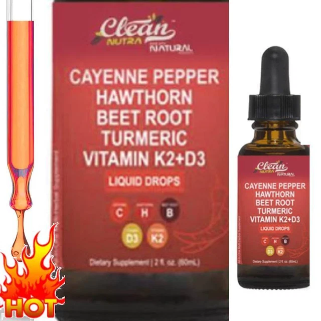 CAYENNE PEPPER HAWTHORN Beet Root Turmeric Vitamin K2 + D3 Liquid Dro p ...