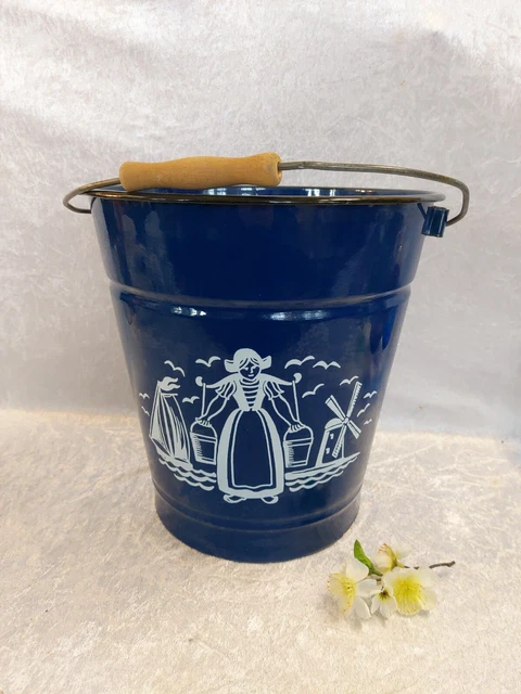DDR EMAILLE EIMER Emailleeimer Wassereimer Wischeimer mit Motiv blau ...