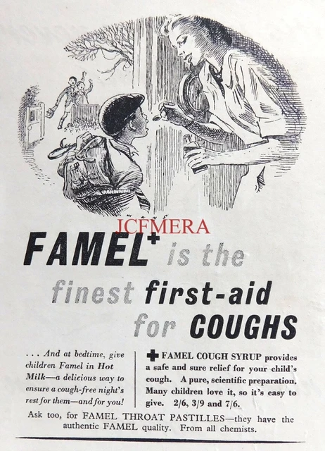 FAMEL COUGH SYRUP Vintage Medical ADVERT : Small Original 1951 Print ...
