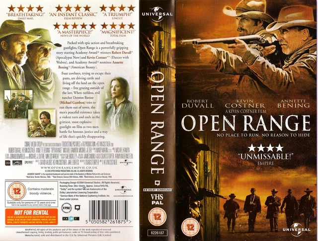 VHS VIDEO OPEN RANGE Robert Duvall Kevin Costner Annette Bening ...