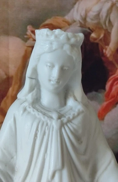 STATUE ANTIQUE VIERGE MARIE COURONNEE MIRACULEUSE EN BISCUIT XIXème ...