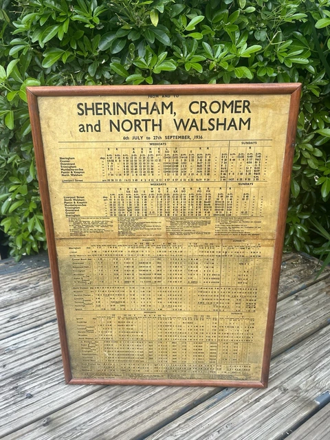 1936 BRITISH RAIL Railway Timetable Train Poster - CROMER, SHERINGHAM ...