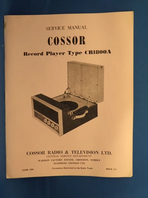 VINTAGE COSSOR RECORD Player Type CR1800A Service Manual - June 1960 EUR 4,56 - PicClick DE
