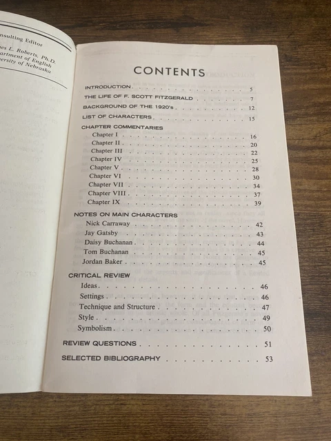VINTAGE 1966 CLIFF Notes Fitzgerald’s The Great Gatsby Book Booklet ...