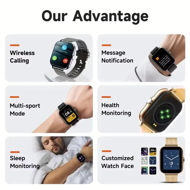 BLUETOOTH SMART WATCH Touch Screen Heart Rate Monitor Fitness Tracker ...