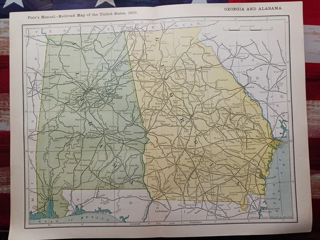 1902 DATED TRAIN Route Map ALABAMA GEORGIA all Railroad Lines Stations ...