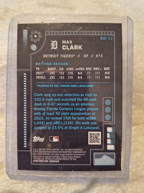 MAX CLARK 2024 Bowman chrome Bowman insert AI #11 Detroit Tigers M28 ...